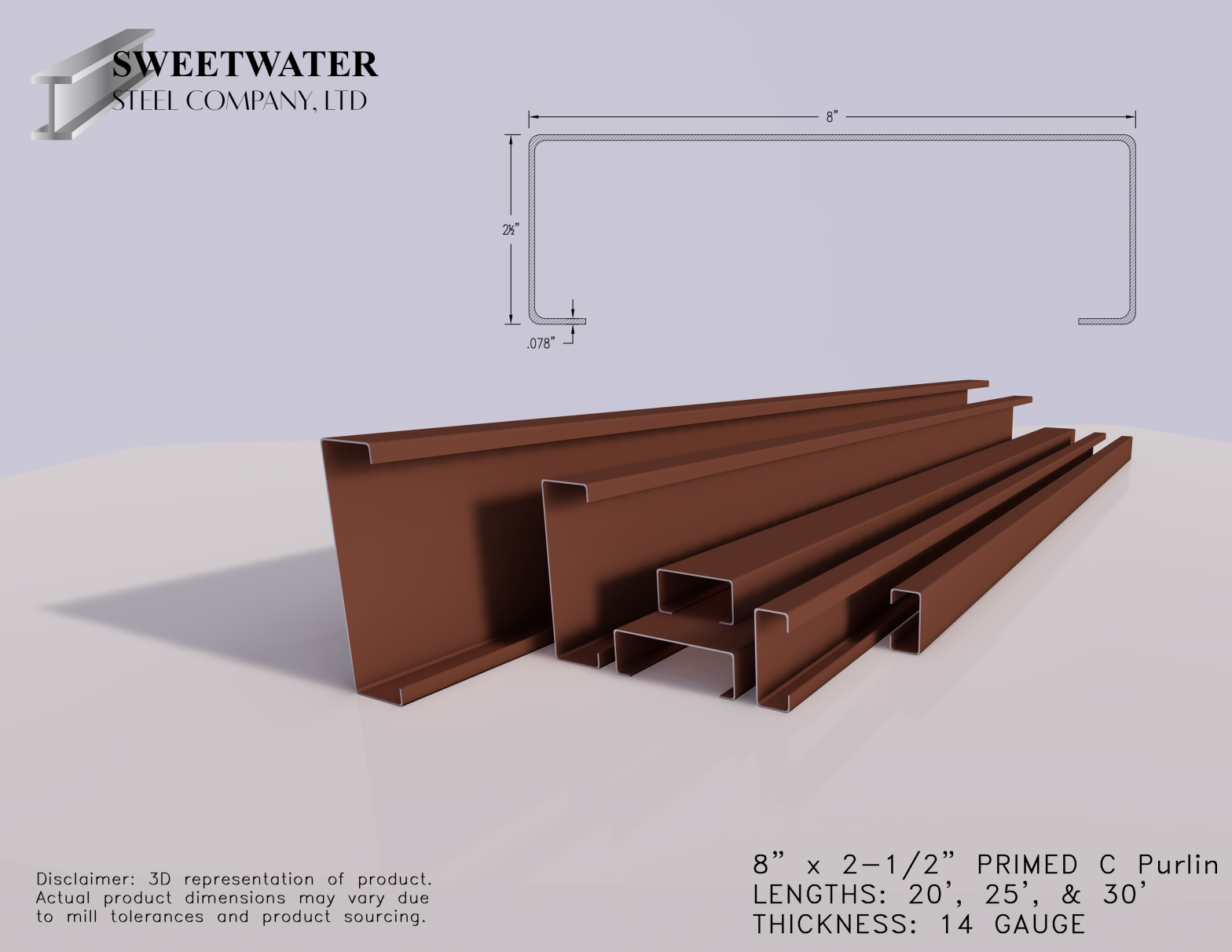 8" x 2-1/2" x 14ga C Purlin - Sweetwater